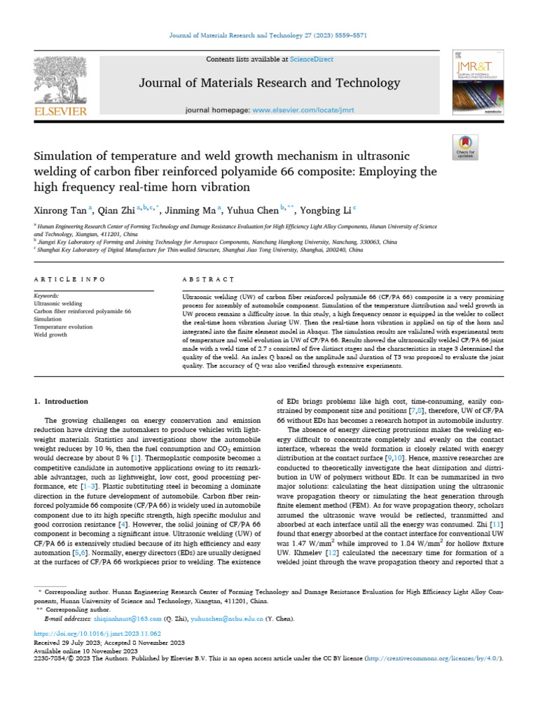 Simulation of Temperature and Weld Growth Mechanism in Ultrasonic | PDF ...