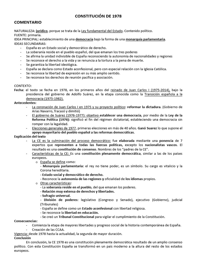 CE 1978 Comentado | PDF | Democracia | Ideologías políticas