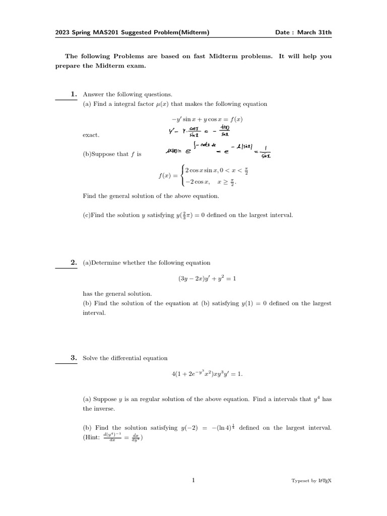 Midterm Suggested Problem | PDF | Equations | Mathematical Concepts