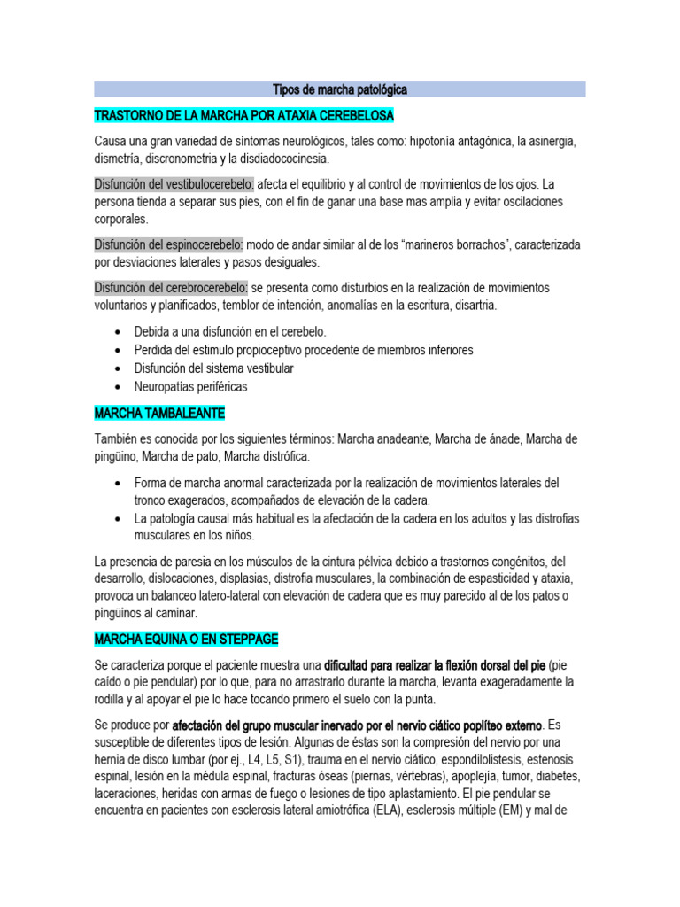 Tipos de Marcha Patológica y Causas | PDF | Distonia | Sistema nervioso