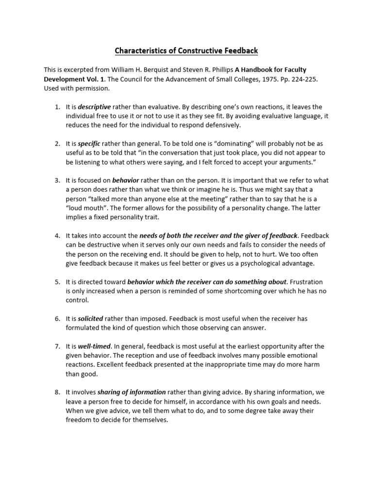 Characteristics of Constructive Feedback | PDF | Intention | Information