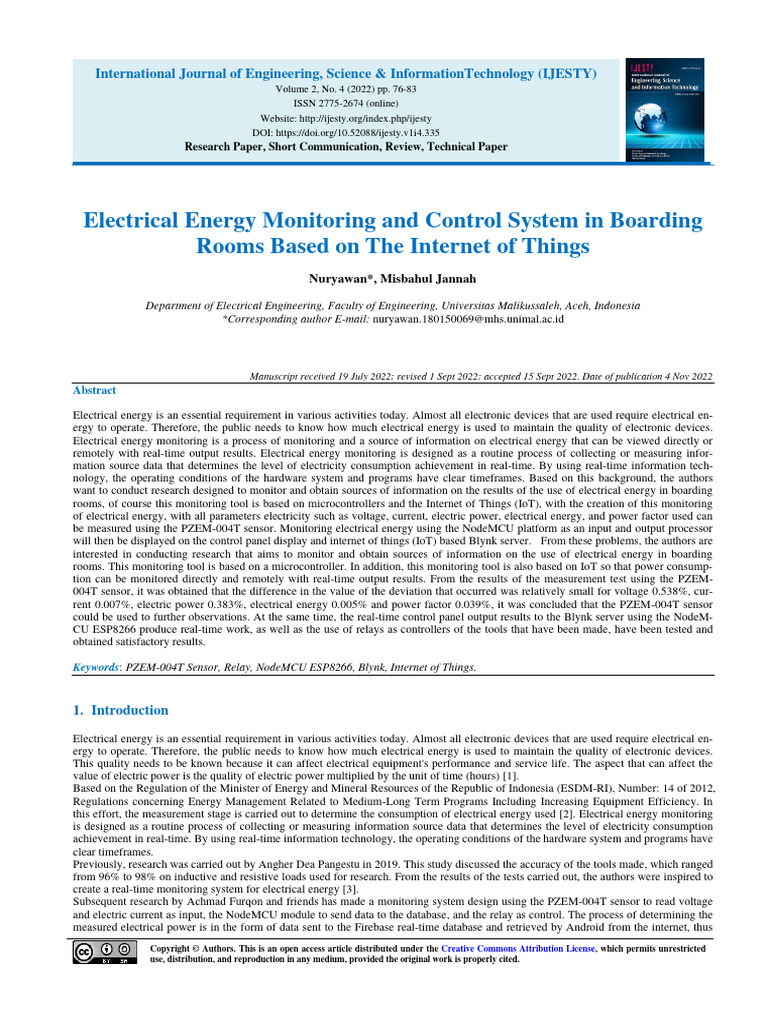Electrical Energy Monitoring and Control System in | PDF | Arduino ...