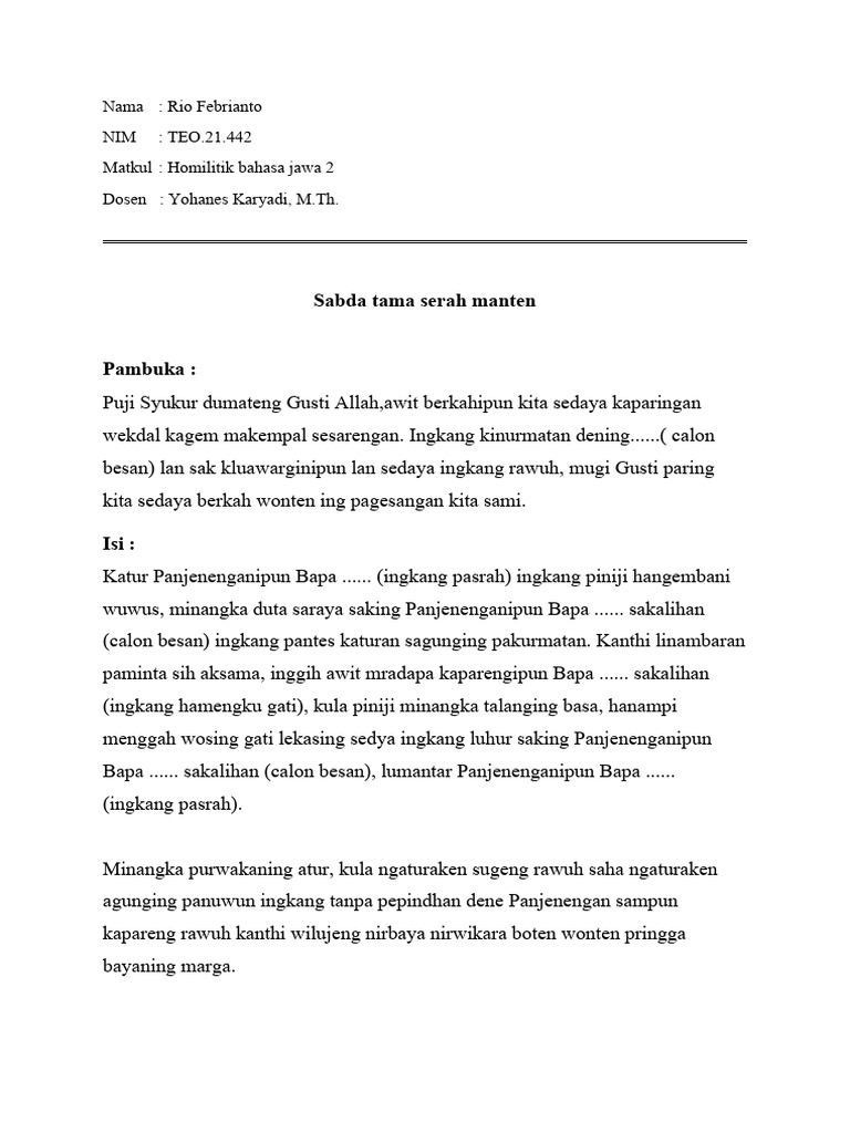 Tugas Sabda Tama Mantenan Sem 6 | PDF