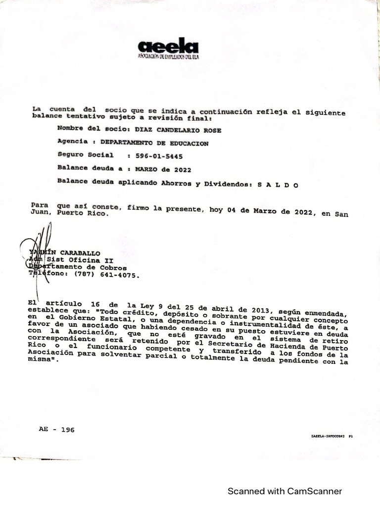 Certificación de Deuda AEELA | PDF