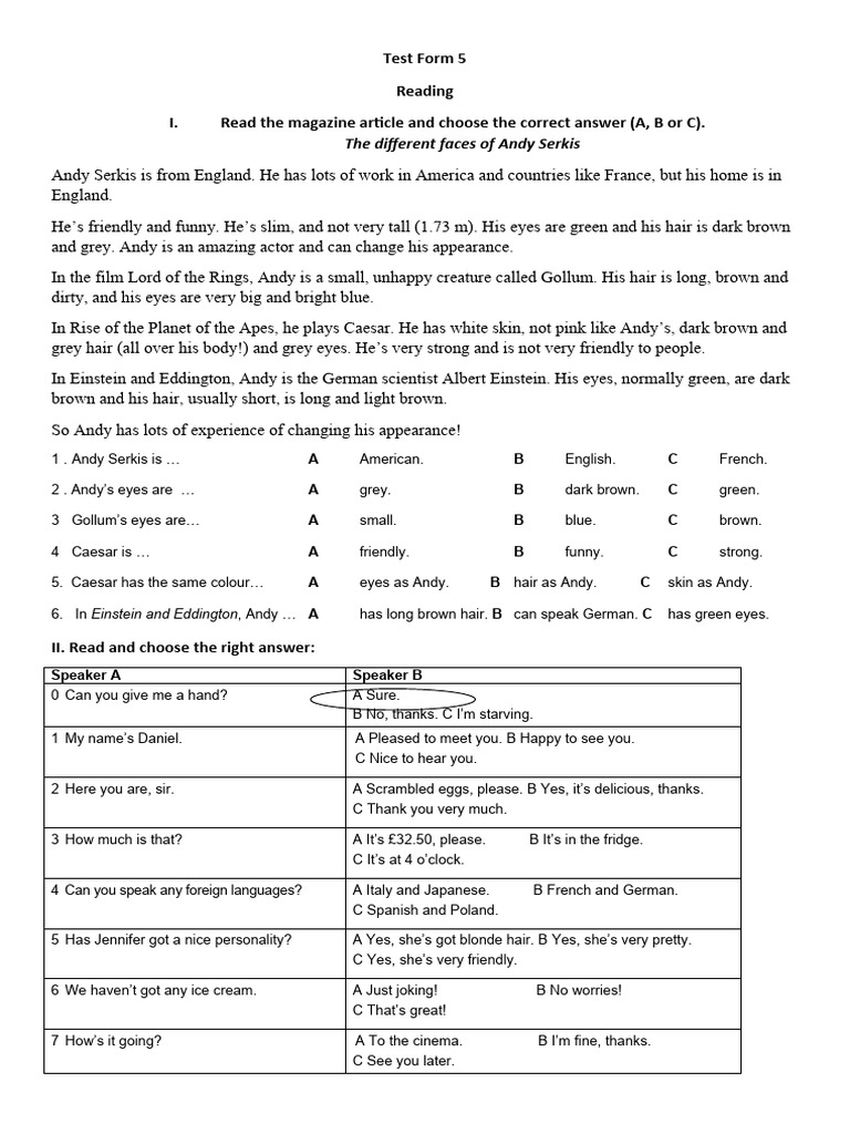 Test Form 5 Reading | PDF | Foods | Cuisine