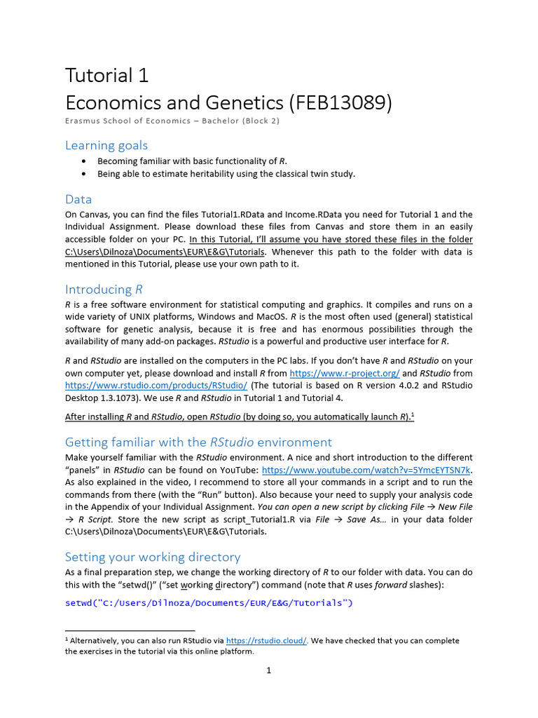 Economics & Genetics - Tutorial 1 | PDF | Heritability | Twin