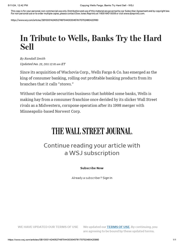 Copying Wells Fargo, Banks Try Hard Sell - WSJ | PDF | Finance & Money Management