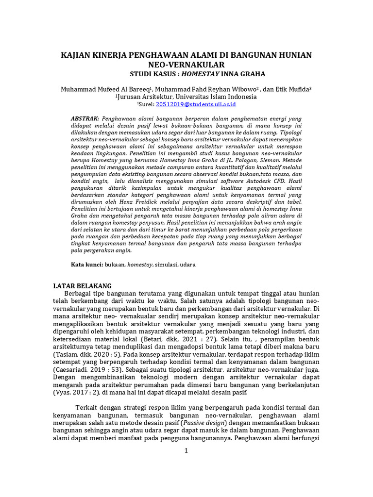 Kinerja Penghawaan Alami Homestay Inna Graha | PDF