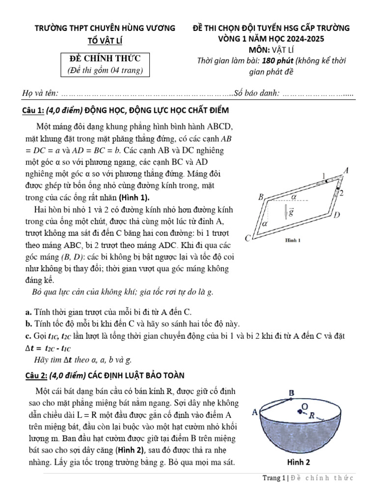 ĐỀ THI THỬ CHỌN VPHO VÒNG 1 | PDF