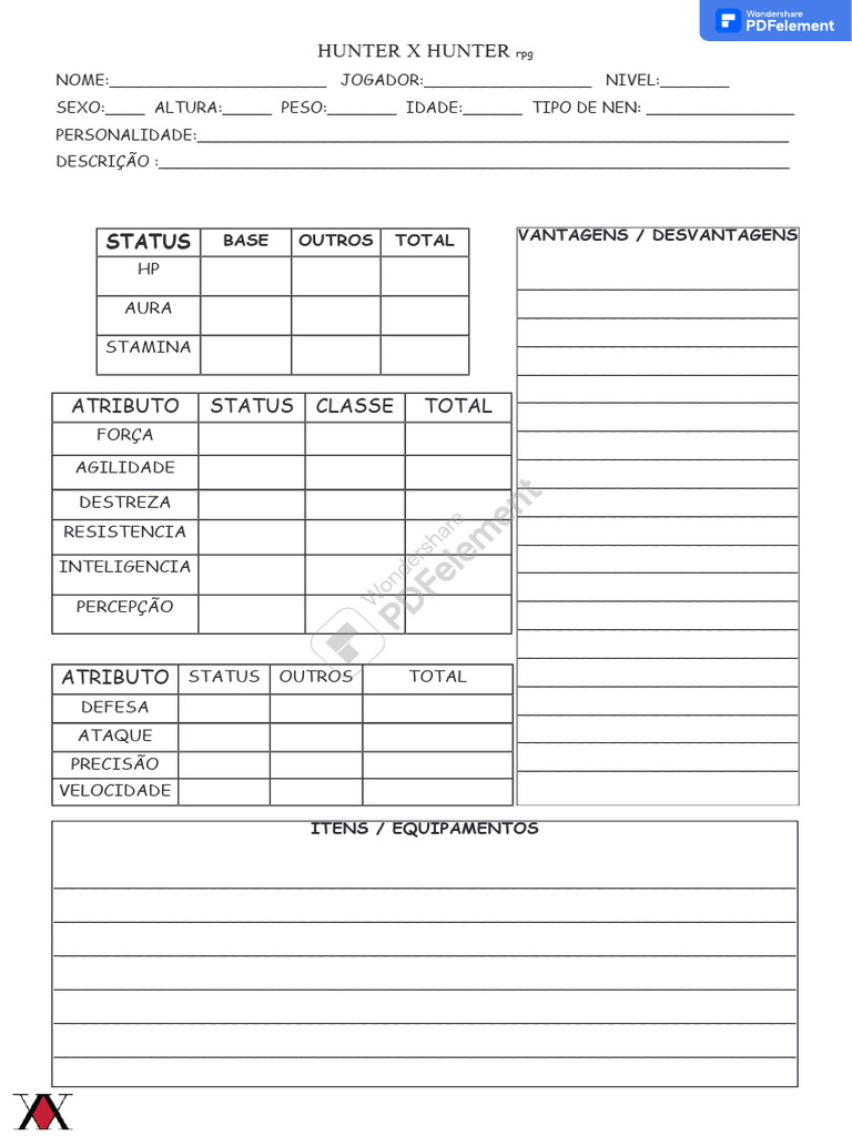 Hunter Hunter Ficha-Preenchível | PDF