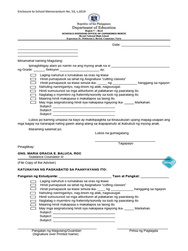 Letter To Parents | PDF