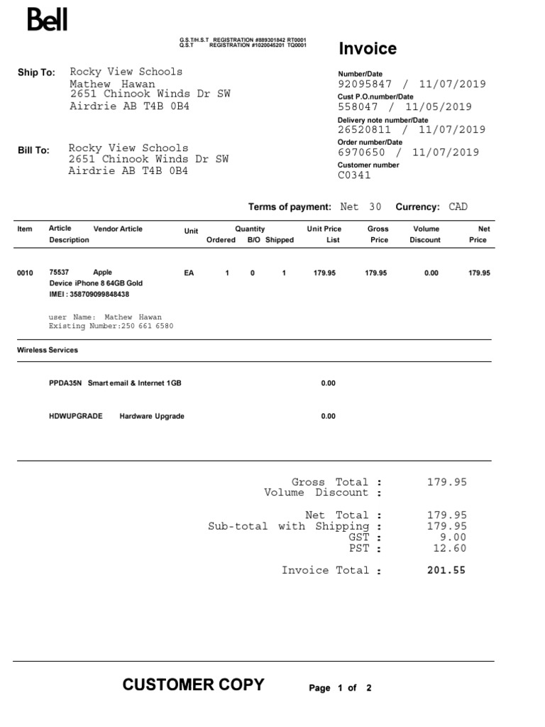 Bell | PDF | Invoice | Consumer Electronics