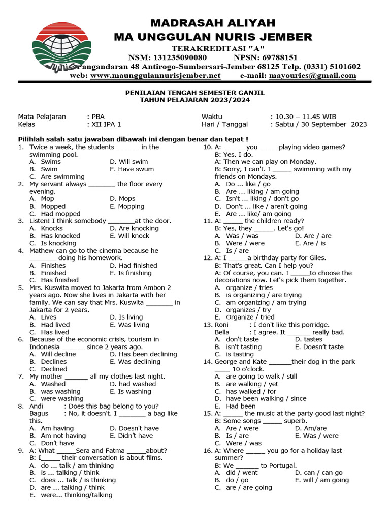 Soal Edit Pba Xii Ipa | PDF | Cuisine