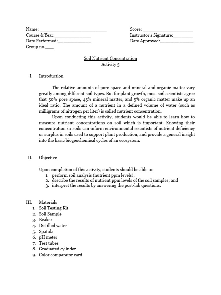 Lab 5 Soil Nutrient Concentration 1 | PDF | Soil | Nitrate