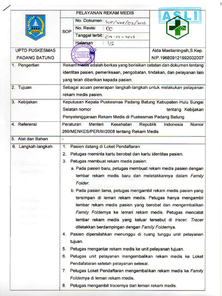 SOP Pelayanan Rekam Medis | PDF