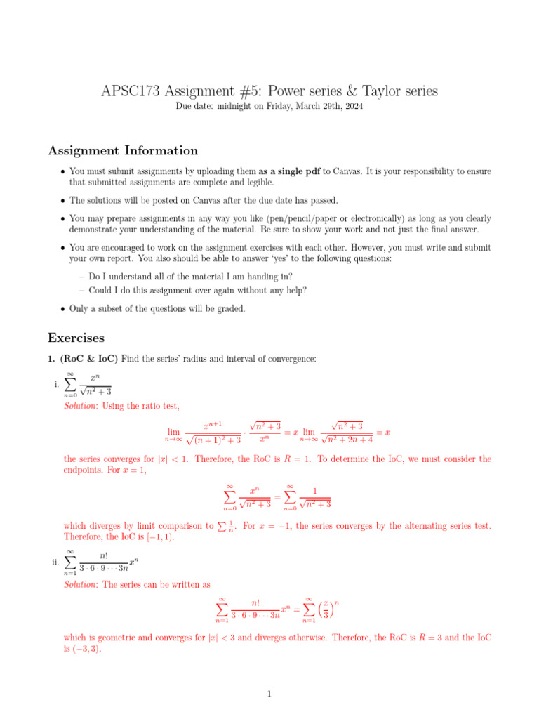 Apsc173 Assignment5 Solution Pdf Mathematical Concepts Analysis