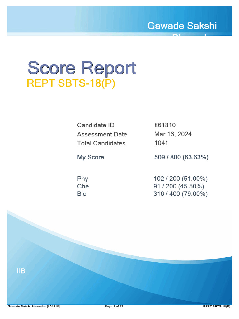 Gawade Sakshi Bhanudas Test Score Report | PDF | Evaluation Methods | Tests