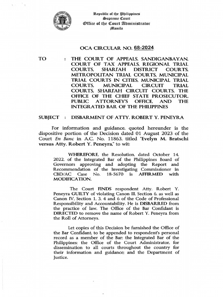 OCA Circular No. 68 2024 | PDF