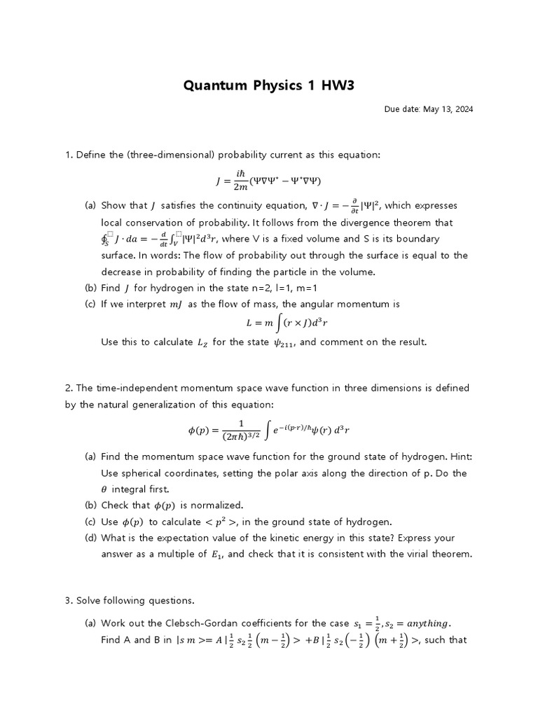 Quantum Physics 1 HW3 (Revised) | PDF | Wave Function | Momentum