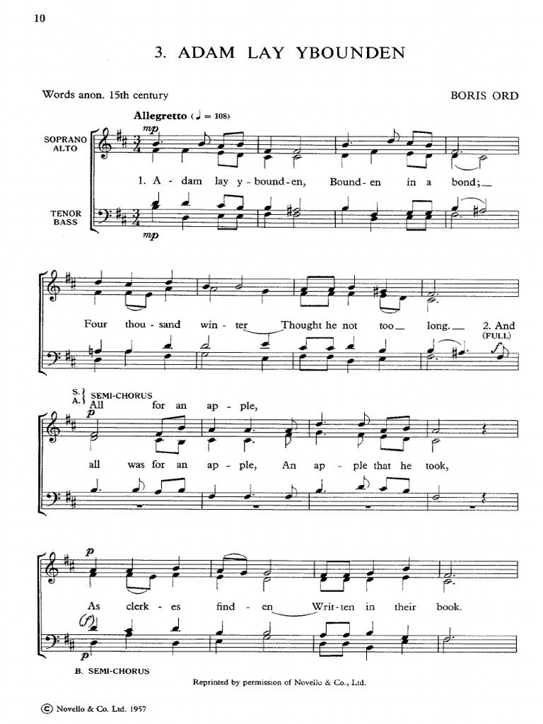 Boris Ord Adam - Lay - Ybounden CAROL 2021 | PDF