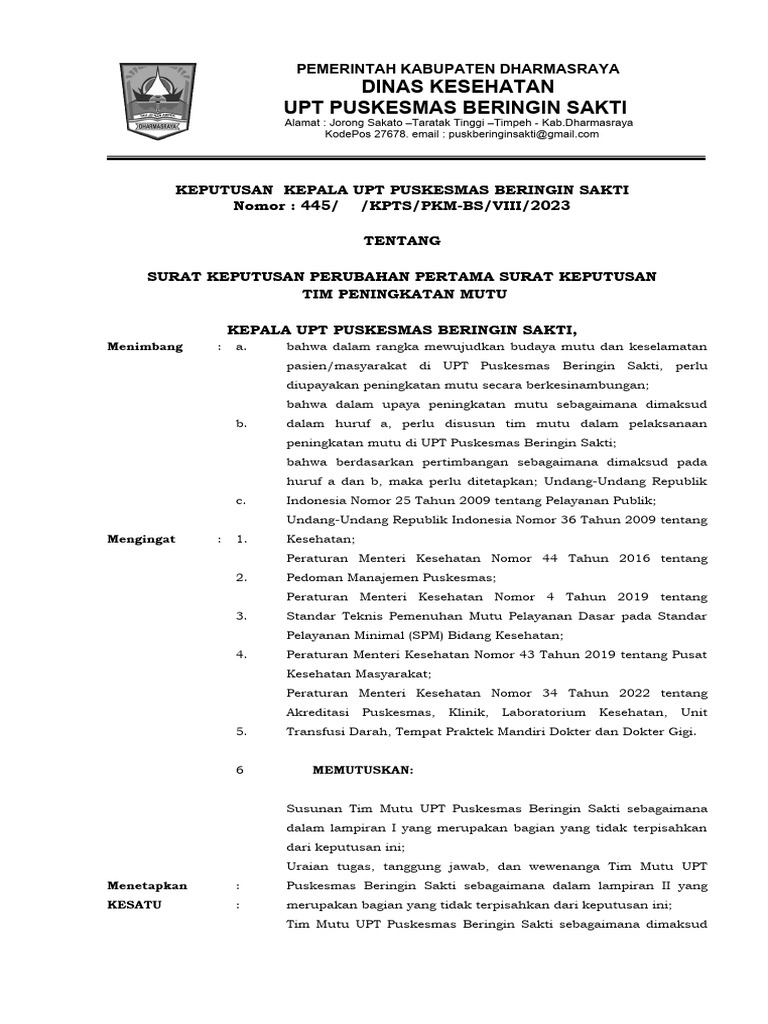 Tim Peningkatan Mutu Puskesmas Beringin Sakti | PDF | Kesehatan Holistik