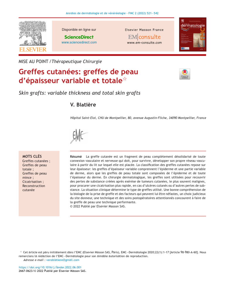 Greffes cutanées : techniques et classifications | PDF | Greffe d ...