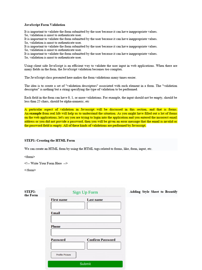 JavaScript Form Validation | PDF | Java Script | Html JavaScript Form Validation | PDF | Java Script | Html