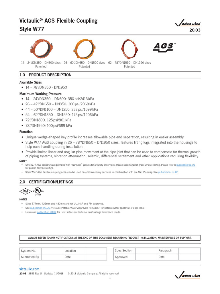 20.03 AGS Flexible Coupling W77 | PDF | Pipe (Fluid Conveyance) | Screw