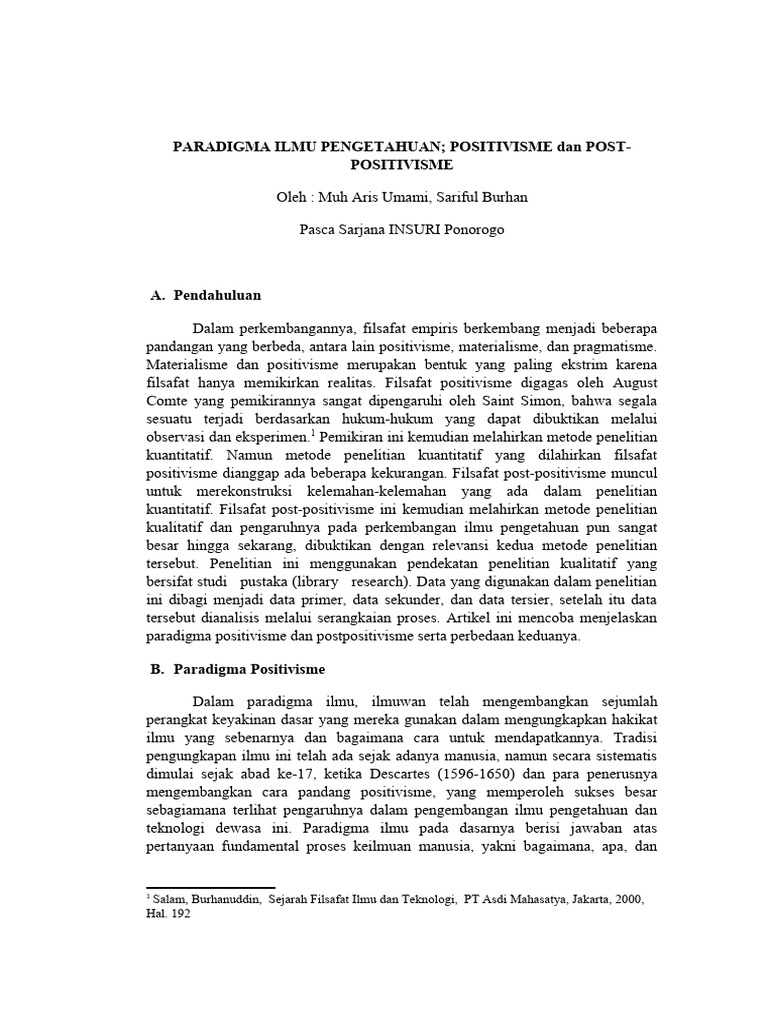 Paradigma Ilmu Pengetahuan-Positivisme Dan Post Positivisme | PDF