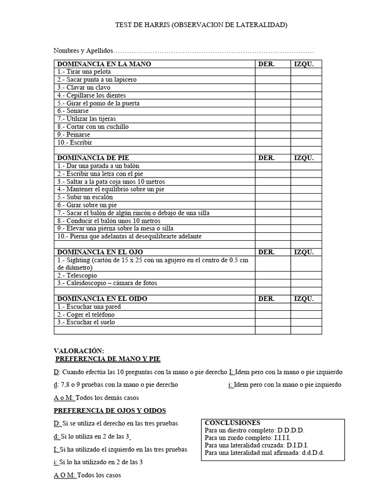 TEST DE HARRIS LATERALIDAD | PDF