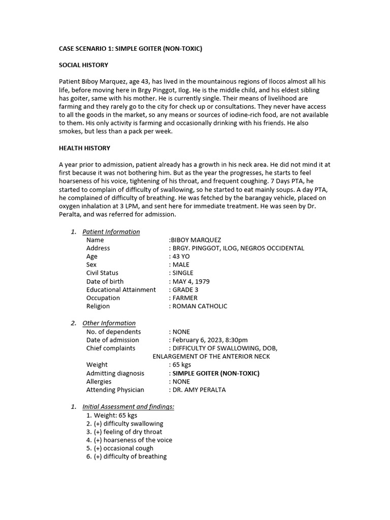 Case Scenario 1 Simple Goiter Non Toxic | PDF | Clinical Medicine ...