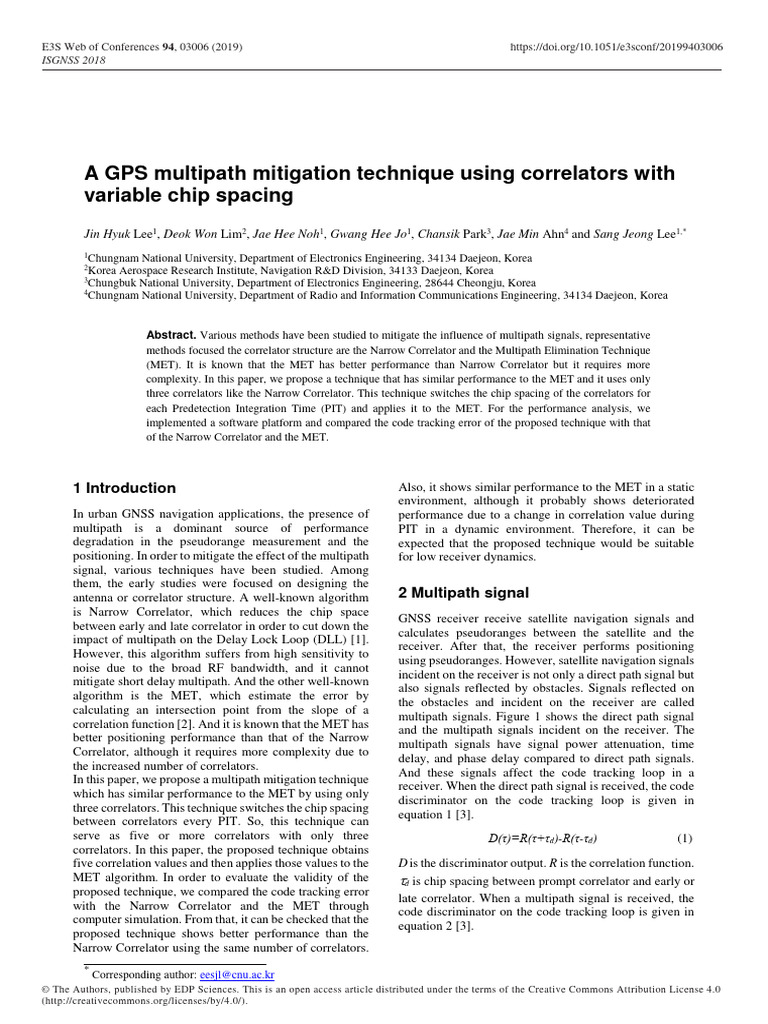 A Gps Multipath Mitigation Technique Using Correlators With Variable Chip Spacing Pdf Global
