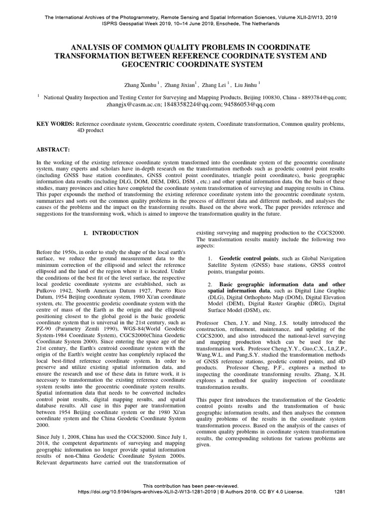 1analysis Of Common Quality Problems In Coordinate Transformation Between Reference Coordinate