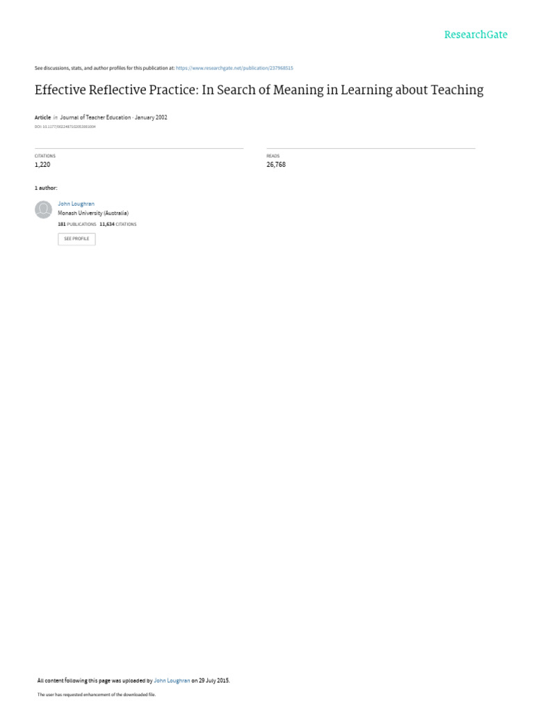 Effective Reflective Practice in Search of Meaning | PDF | Reflective ...