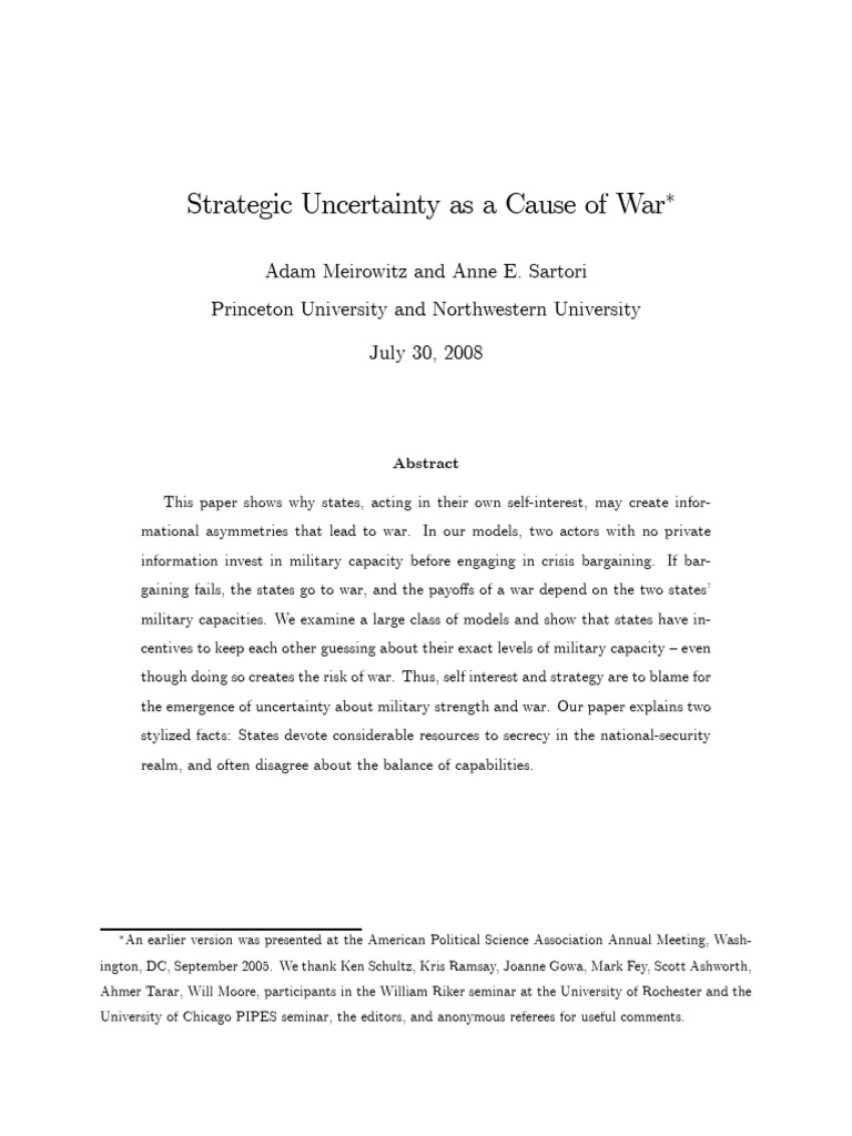 Strategic Uncertainty and War Dynamics | PDF | Economic Equilibrium ...