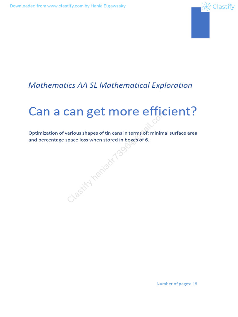 Can A Can Get More Efficient?: Mathematics AA SL Mathematical ...