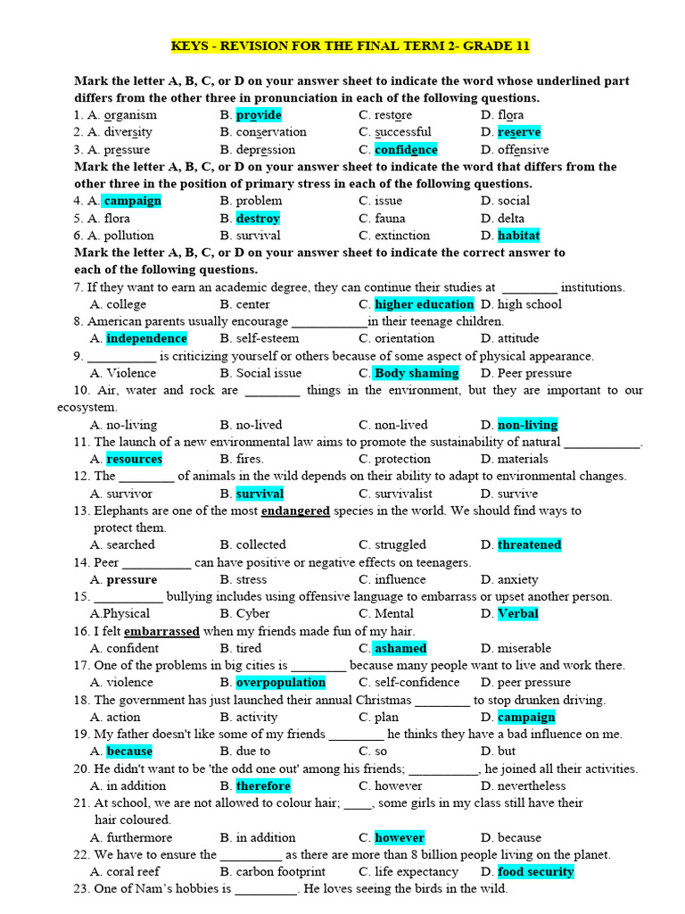 Grade 11 Term 2 Revision Keys | PDF | Biodiversity | Sustainability