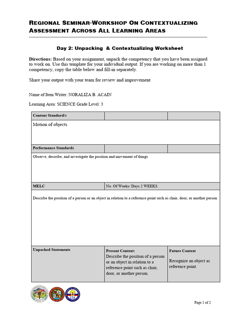 Day-2-Unpacking Using Lesson Plan | PDF