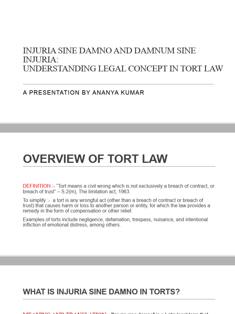 Injuria Sine Damno and Damnum Sine Injuria | PDF | Tort | Damages