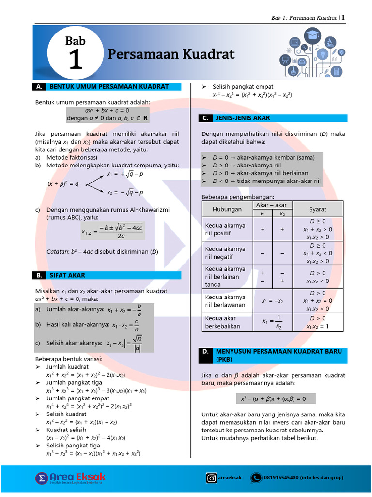 100++ Soal Persamaan Kuadrat Persiapan UTBK Dan UM | PDF