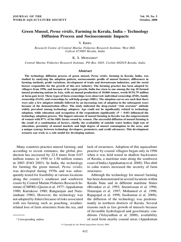 Kripa & Mohamed - Green Mussel, Perna Viridis, Farming in Kerala, India ...