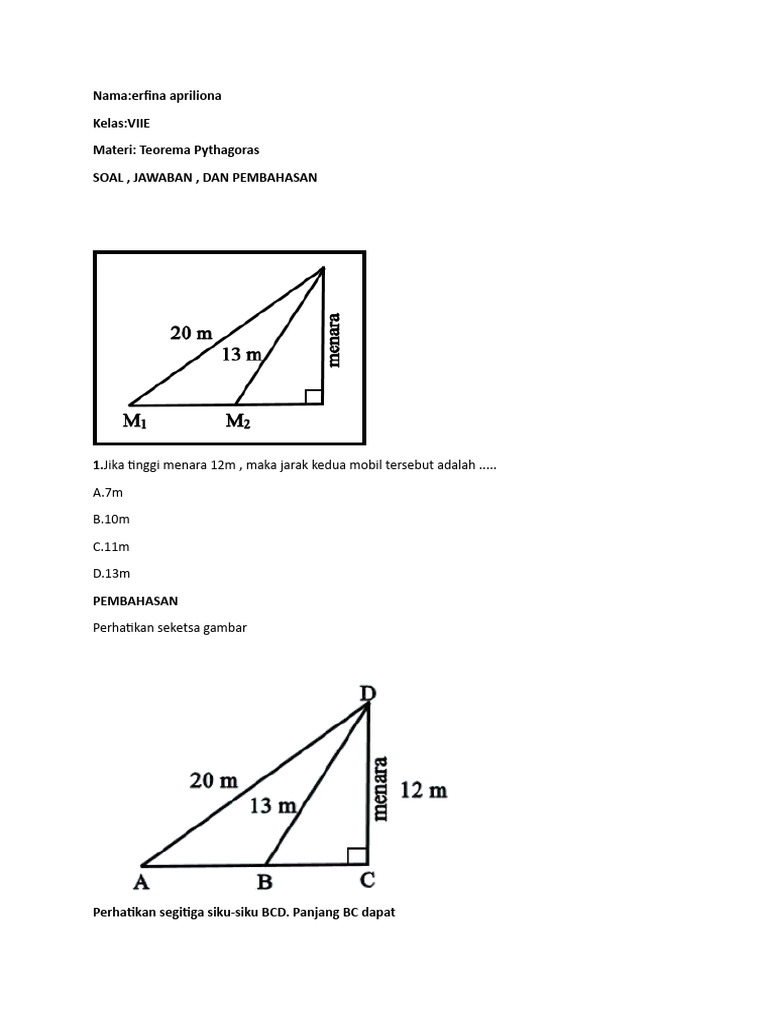 Soal Jawaban Dan Pembahasan Teorema Pythagoras | PDF