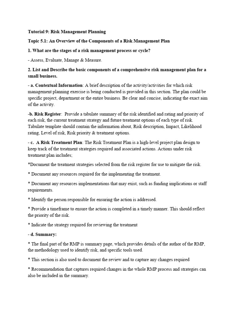 MGT603 Tutorial 9 | PDF | Risk | Risk Management