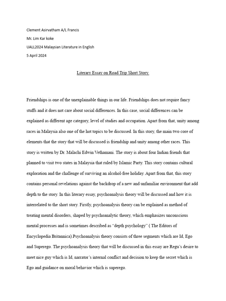 Literary Essay On Road Trip Short Story | PDF | Id | Psychoanalysis