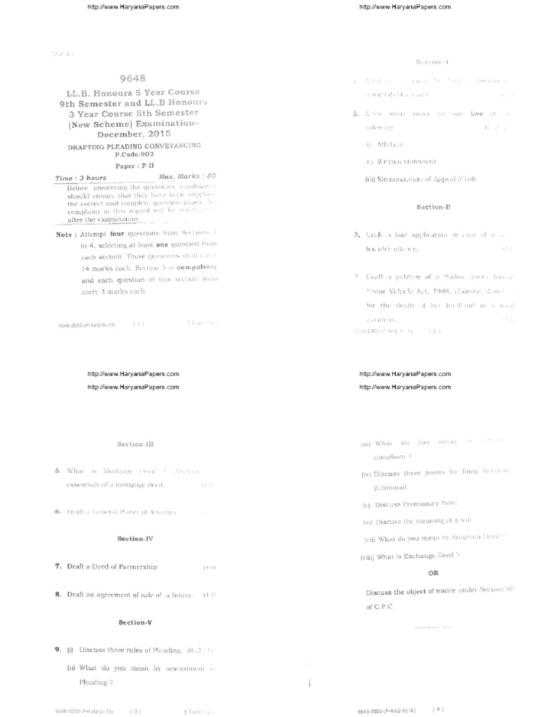 LLB 5 Sem Hons Drafting Pleading Conveyancing 9648 Dec 2015 | PDF LLB 5 Sem Hons Drafting Pleading Conveyancing 9648 Dec 2015 | PDF