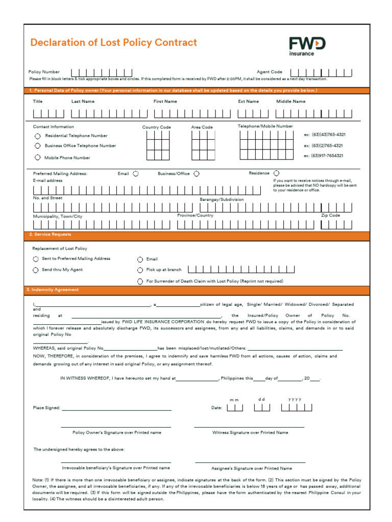 Declaration of Lost Policy Contract | Download Free PDF | Private Law | Common Law