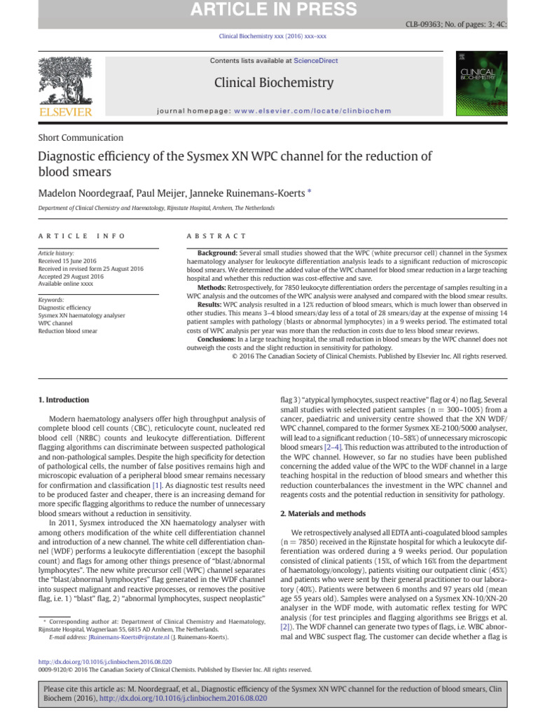 Sysmex XN WPC Channel | PDF | White Blood Cell | Cytopathology
