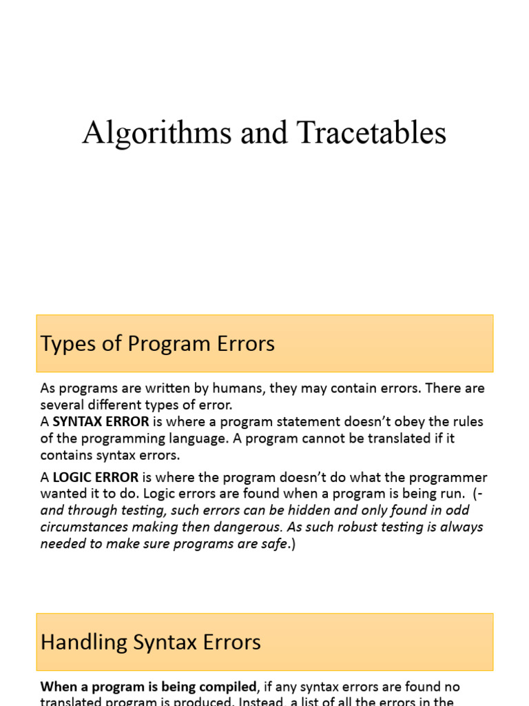 Algorithms and TraceTables - DTA | PDF | Computer Program | Programming Algorithms and TraceTables - DTA | PDF | Computer Program | Programming