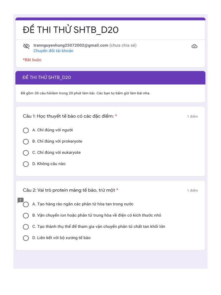 ĐỀ THI THỬ SHTB - D20 | PDF