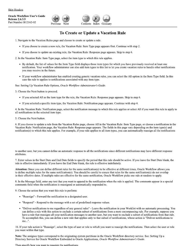 Oracle Vacation Rules | PDF